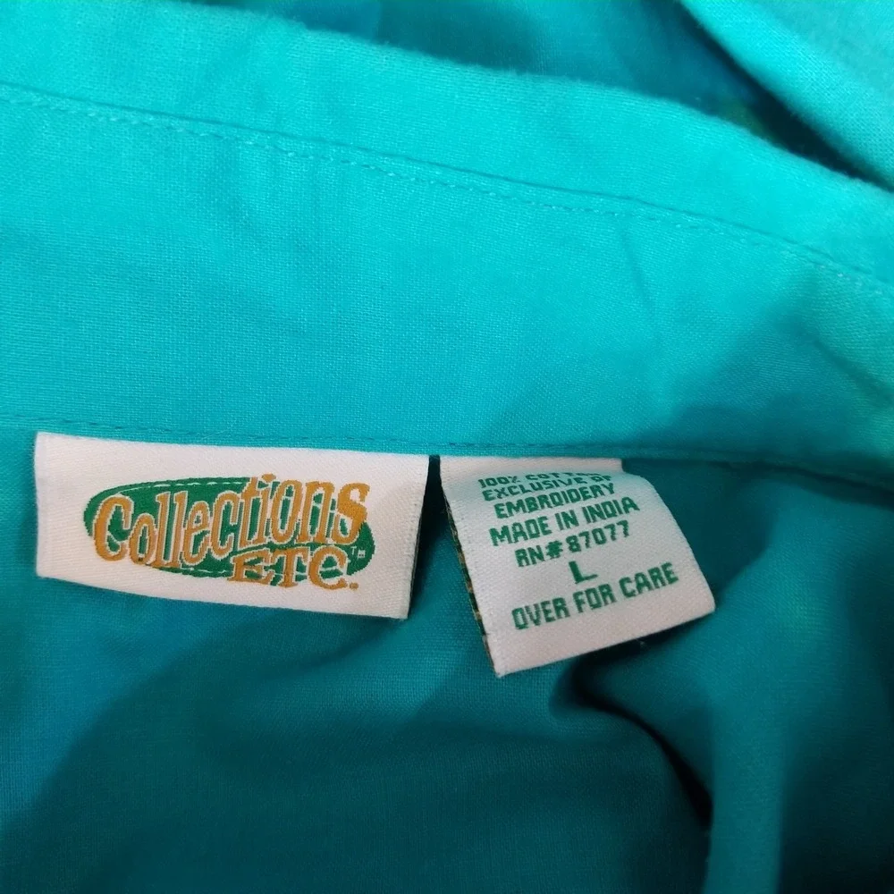 Vintage | Tops | Vintage Blouse Turquoise Embroidered Hummingbird Bird ...
